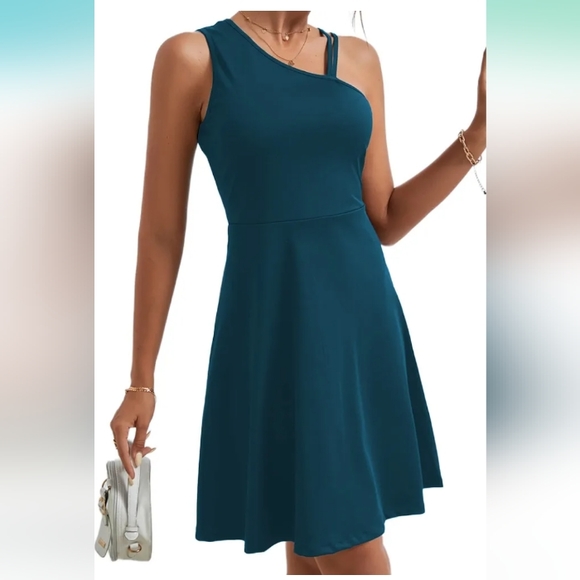 Dresses | Lyaner Womens One Shoulder Dress A Line Swing Flared Skater ...